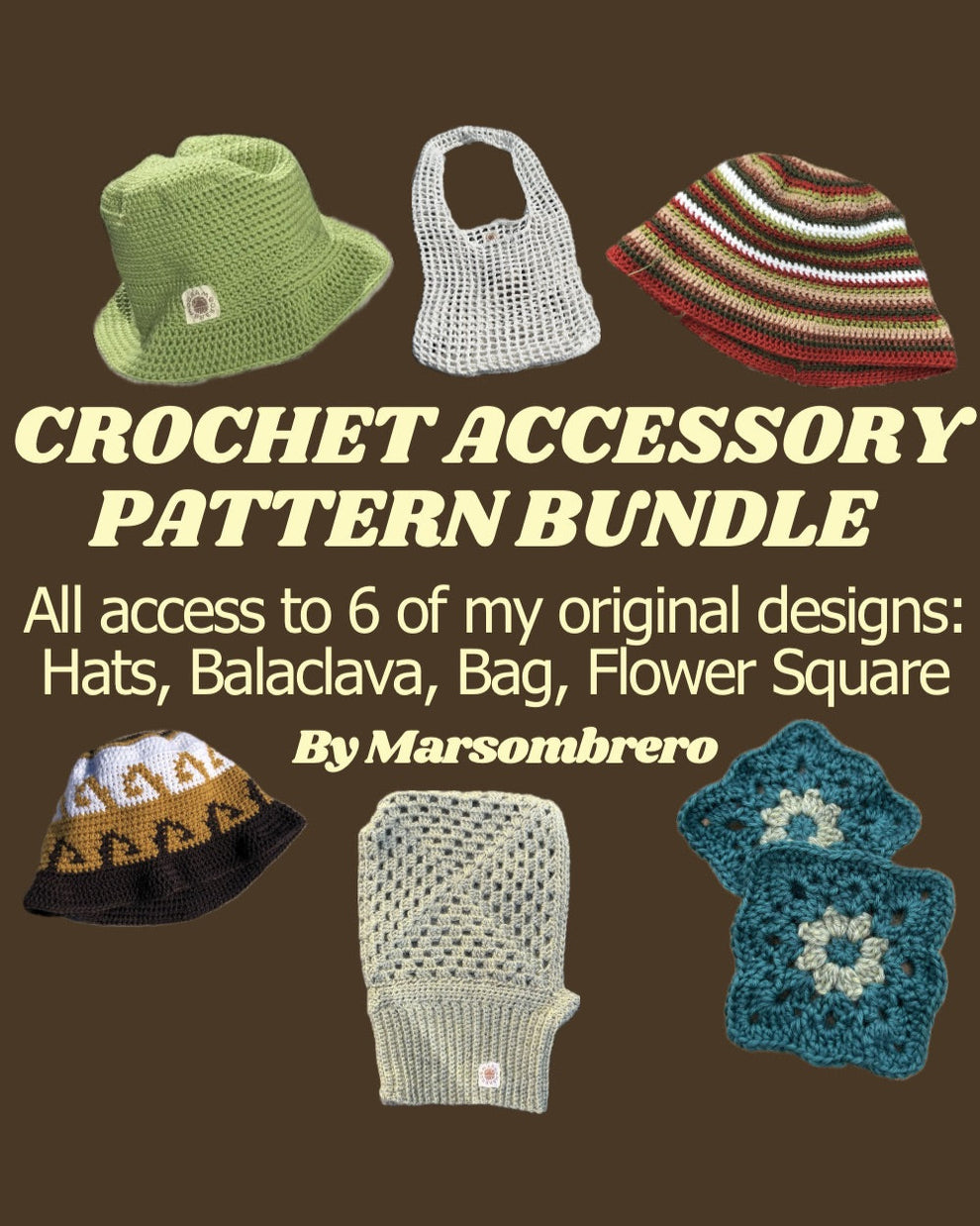 Crochet Pattern Bundle PDF — 6 Accessories (Hats, Balaclava, Bag & Flo ...